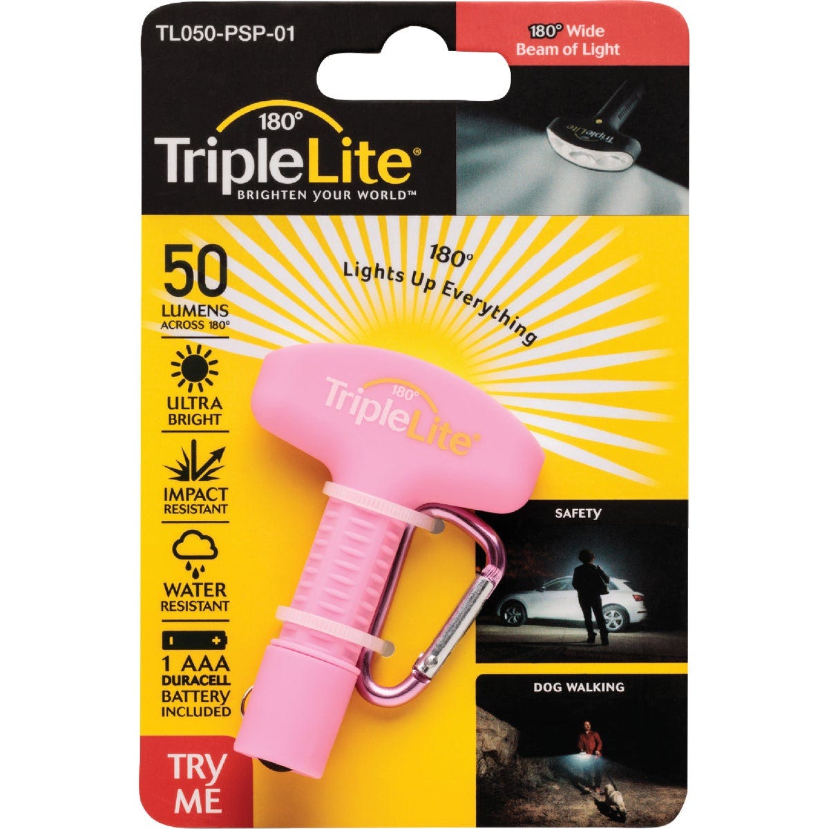 TripleLite 50 Lm. Pink 180 Deg Mini LED Flashlight with Carabiner ...