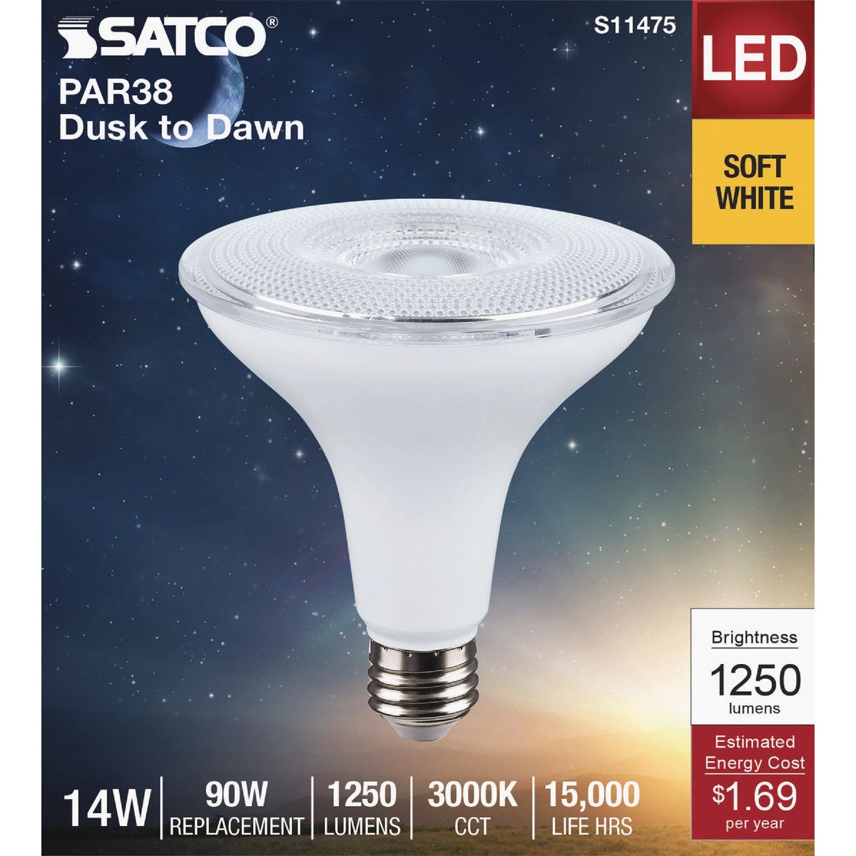 Satco 90W Equivalent PAR38 Medium Base 3000K Dusk to Dawn LED Light ...