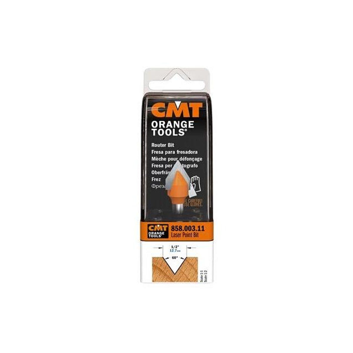 CMT Orange Tools 1/2 In. Dia. 1/4 In. Shank 60 Deg. Laser Point Router ...
