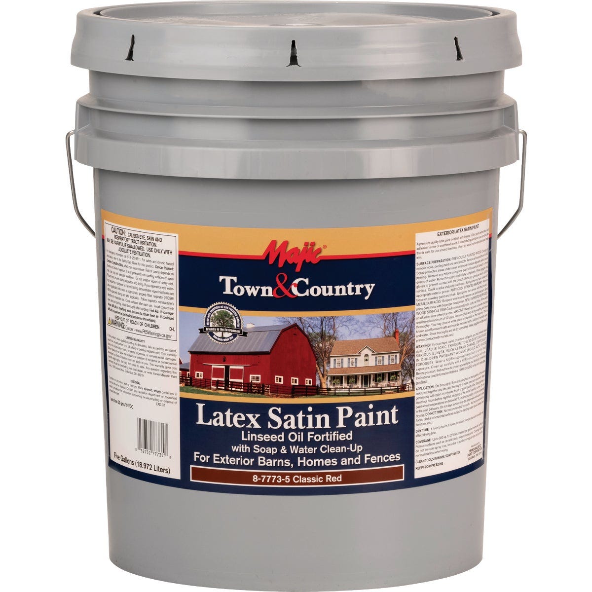 MAJIC Town & Country Exterior Latex Satin Paint, Classic Red, 5 Gal ...