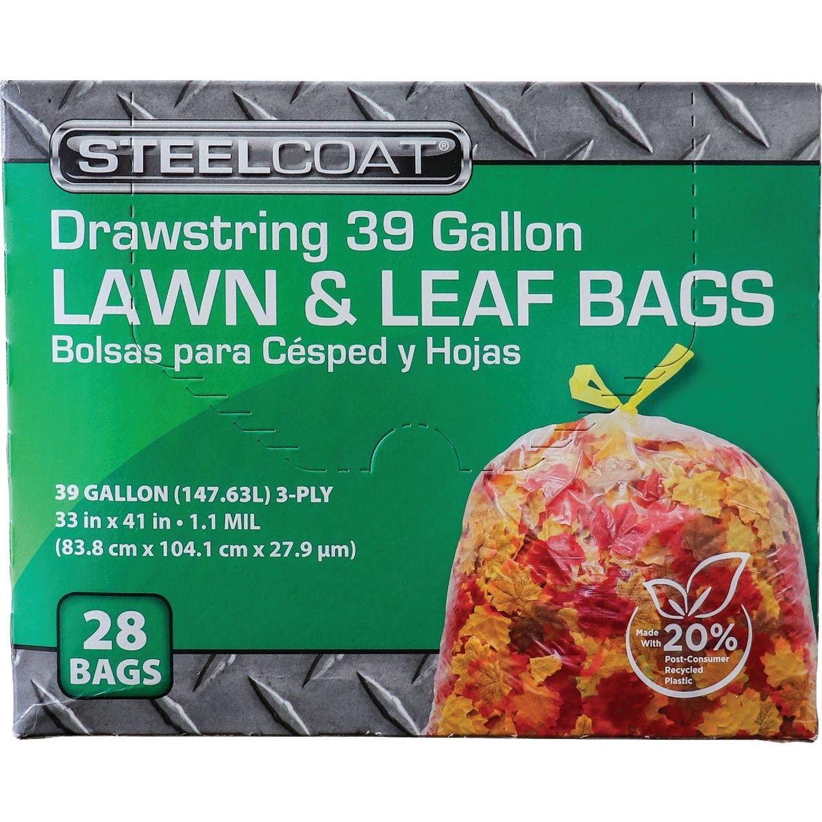 Steelcoat 39 Gal. Clear Lawn & Leaf Drawstring Trash Bag (28-Count ...