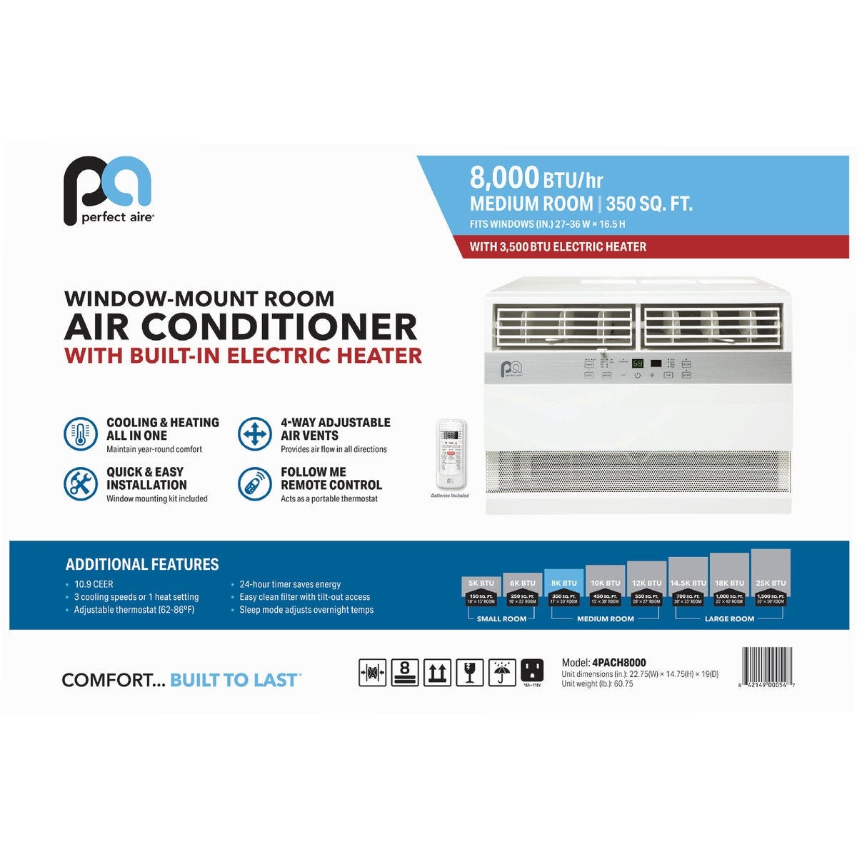 Perfect Aire 8000 BTU 350 Sq. Ft. Window Air Conditioner and Heater ...