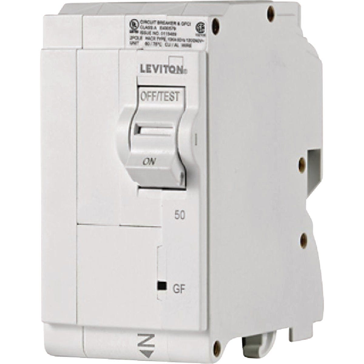 Leviton 50A Double-Pole Plug-On GFCI White Branch Circuit Breaker ...