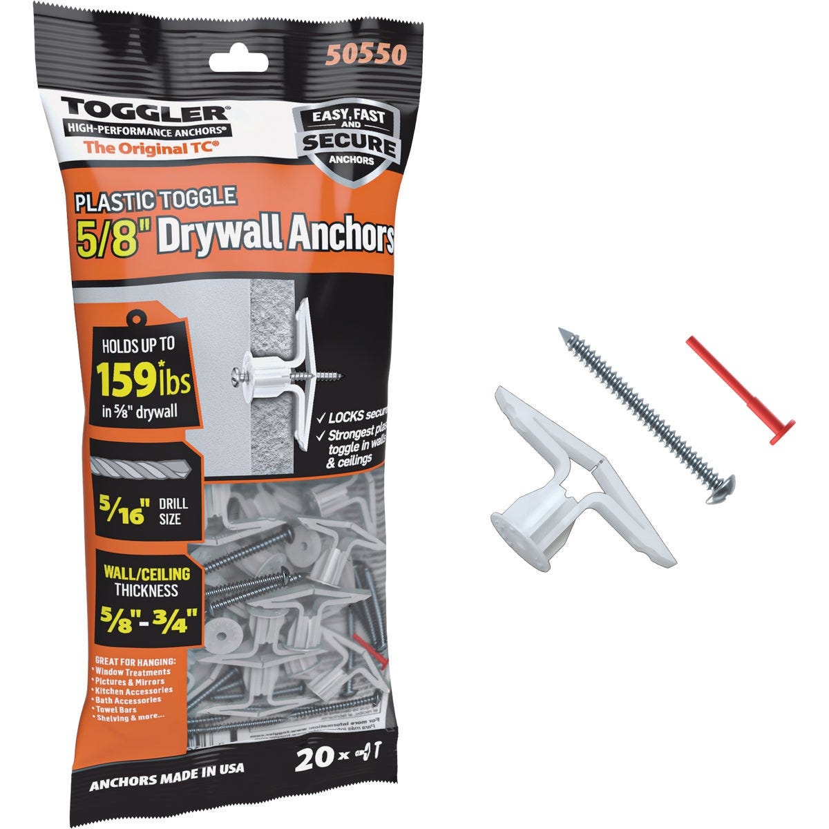 Toggler Snaptoggle #8 x 1-3/4 In. Zinc-Plated Steel Toggle Bolts (20 ...