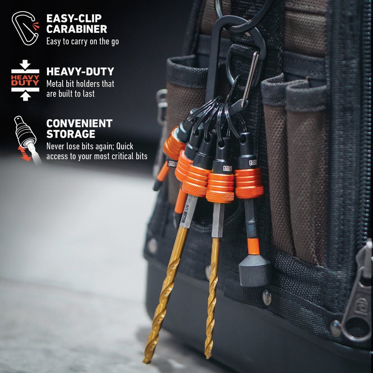 Railer Bit Holder Keychain with (5) Orange Hex Shank Bit Holders | Do ...