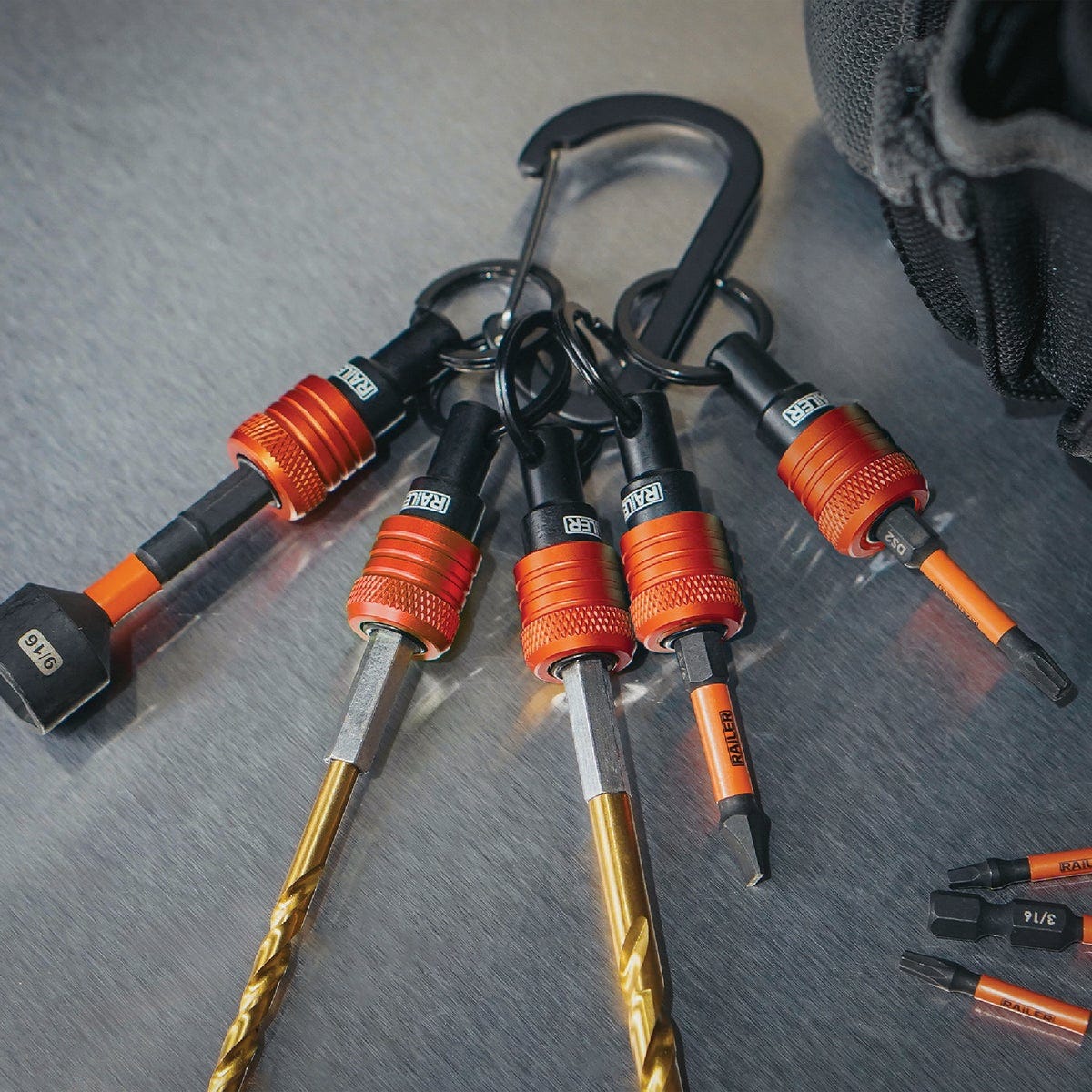 Railer Bit Holder Keychain with (5) Orange Hex Shank Bit Holders | Do ...