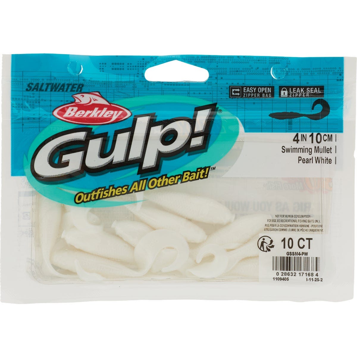 Berkley Gulp! 4 In. Pearl Saltwater Swimming Mullet (10-Pack) | True ...