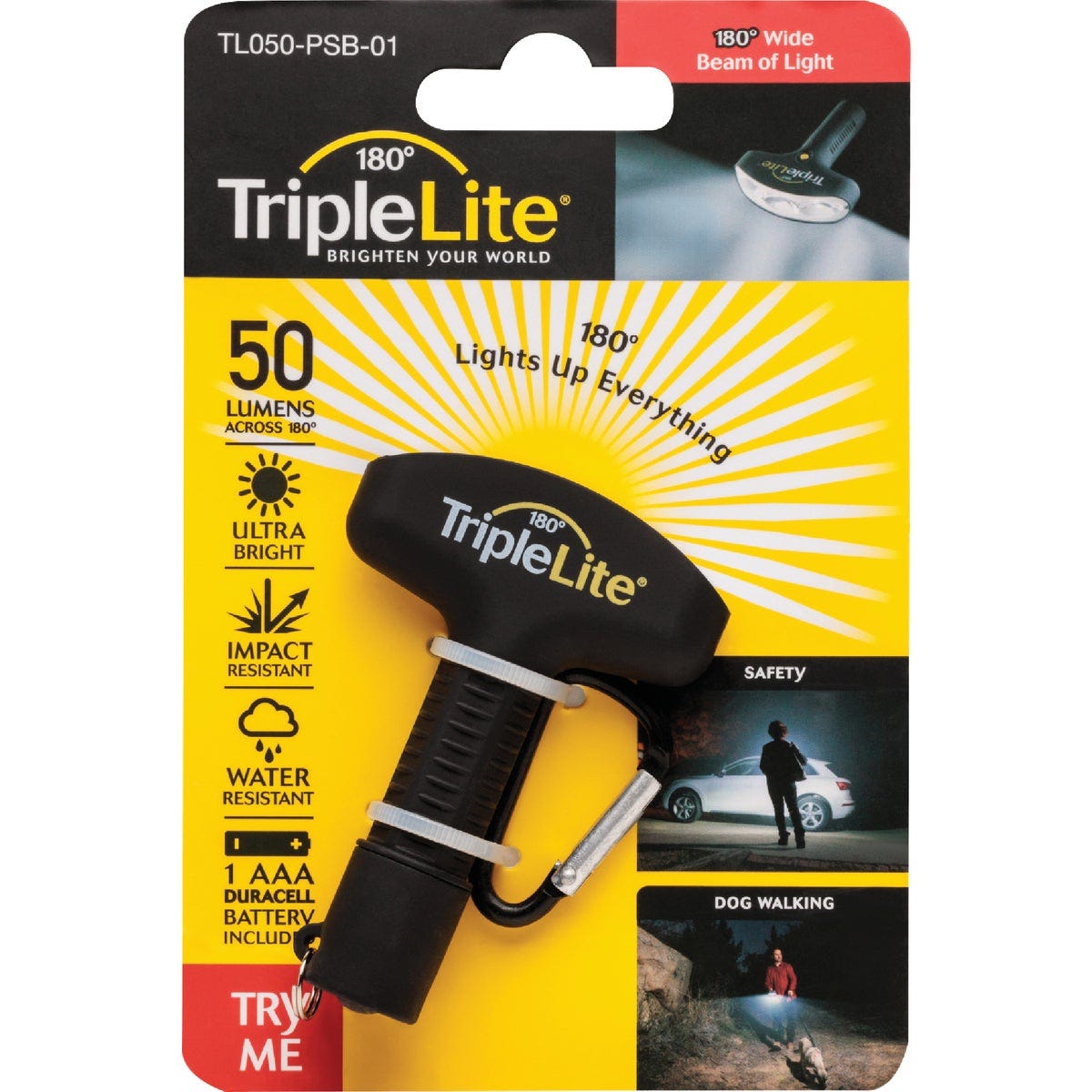 TripleLite 50 Lm. Black 180 Deg Mini LED Flashlight with Carabiner ...