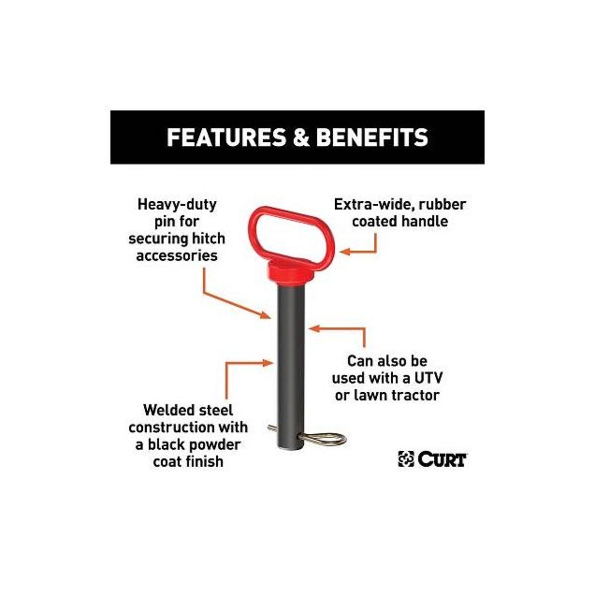 Curt 1 In. x 5-1/2 In. Rubber-Coated Handle & Clip Clevis Pin Hitch ...