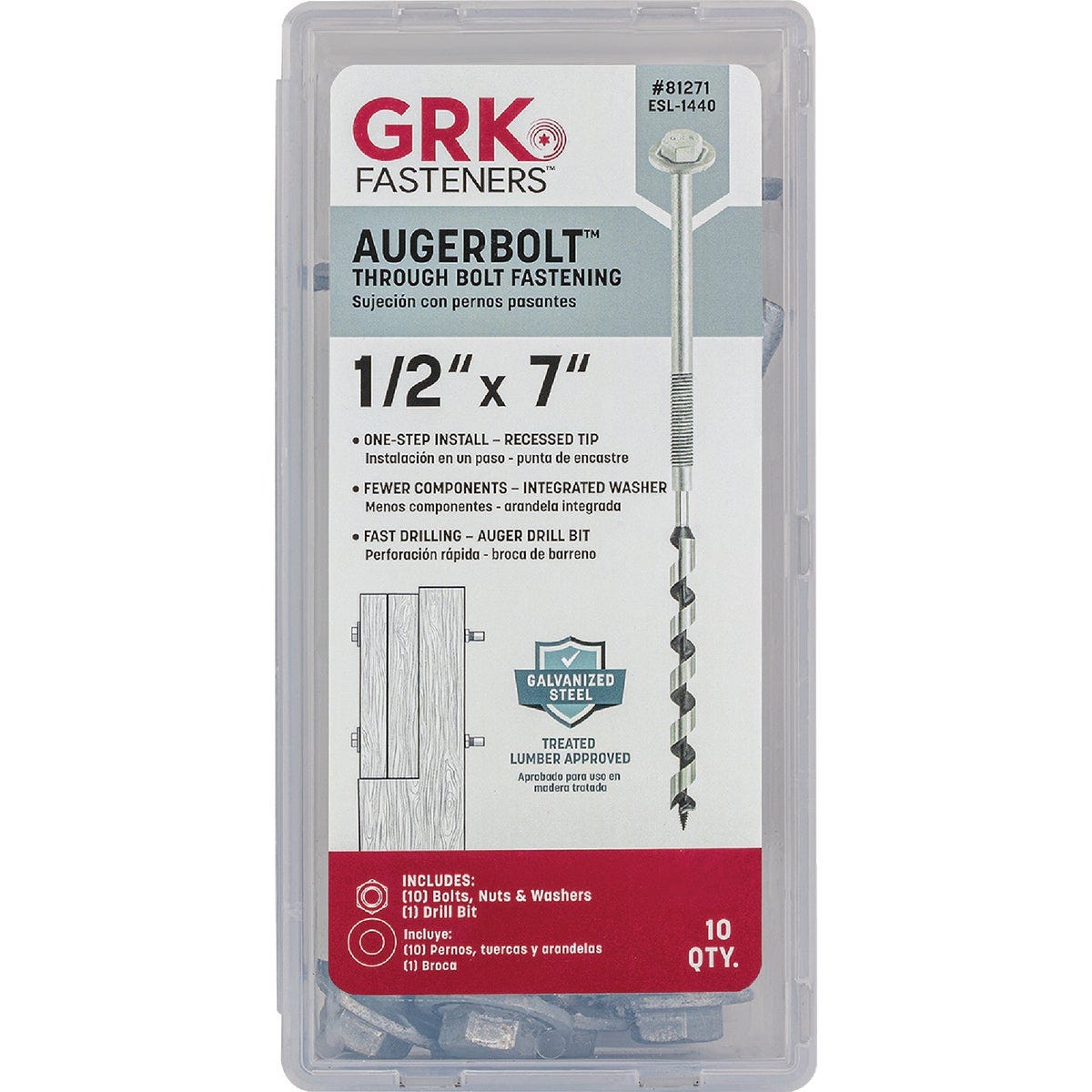 GRK AugerBolt 1/2 In. x 7 In. Galvanized Hex Through Bolt (10 Ct ...