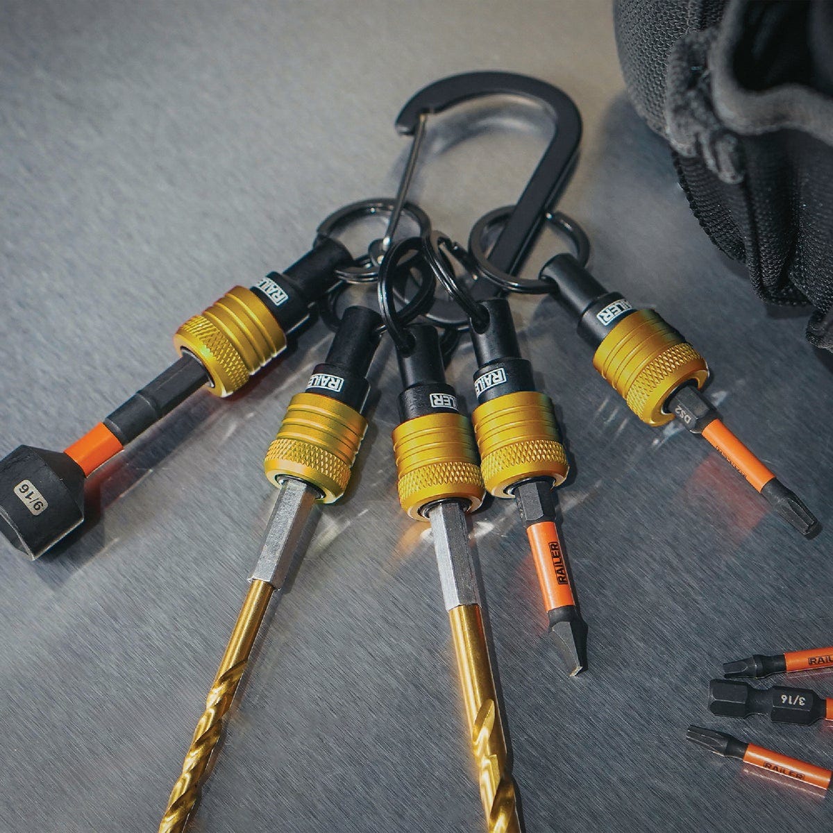 Railer Bit Holder Keychain with (5) Yellow Hex Shank Bit Holders | Do ...