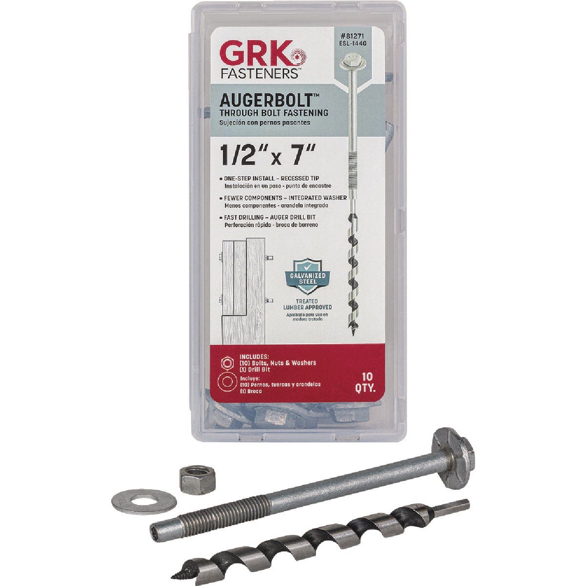 GRK AugerBolt 1/2 In. x 7 In. Galvanized Hex Through Bolt (10 Ct ...