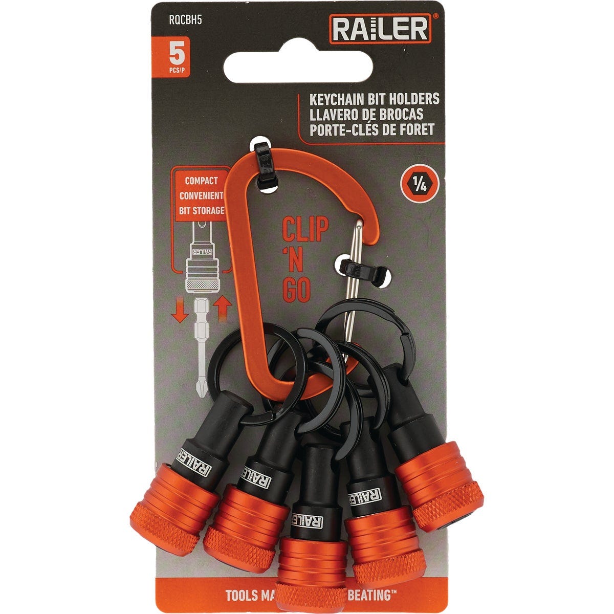 Railer Bit Holder Keychain with (5) Orange Hex Shank Bit Holders | Do ...