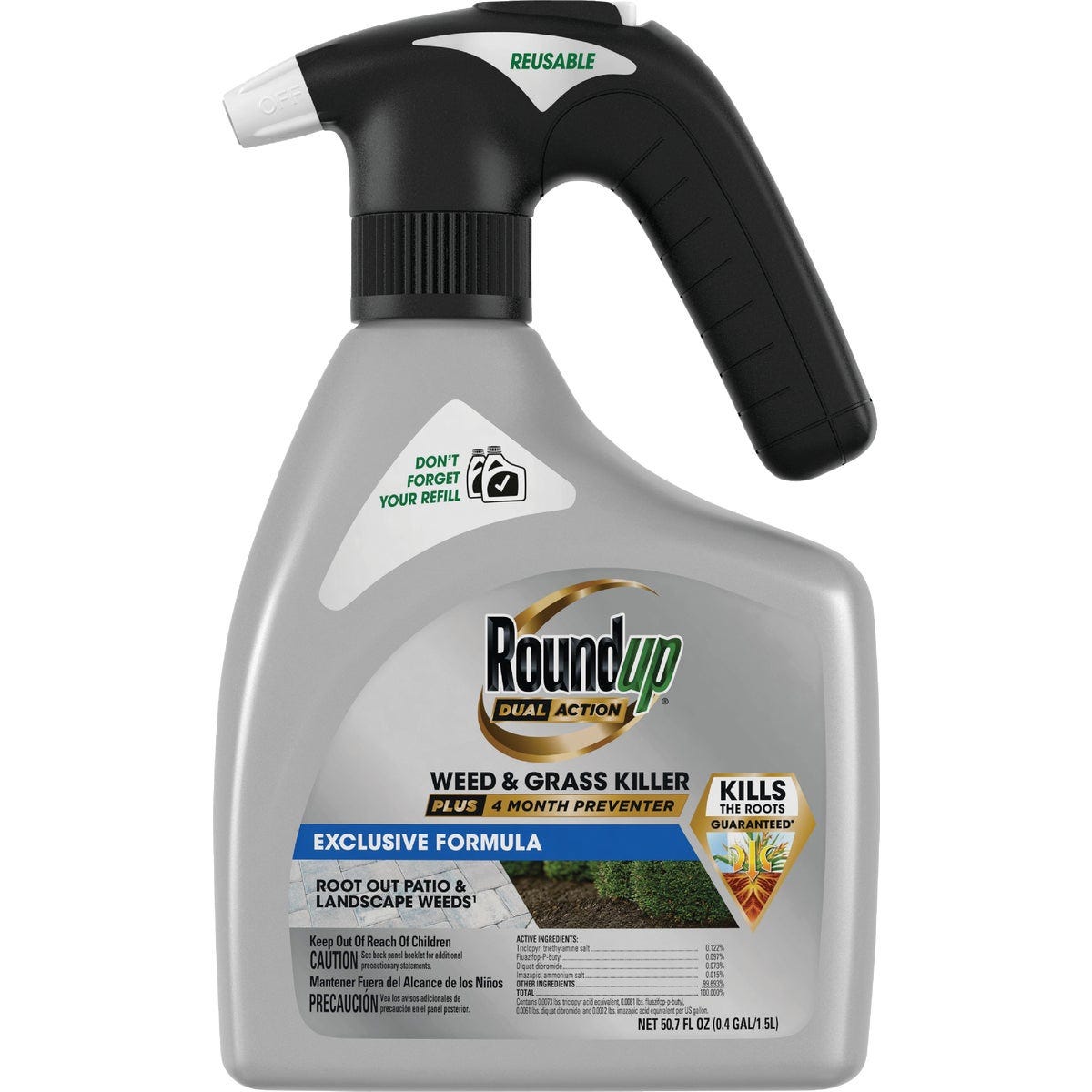 Roundup 1.5L Dual Action Ready To Use Quickhand Weed & Grass Killer ...