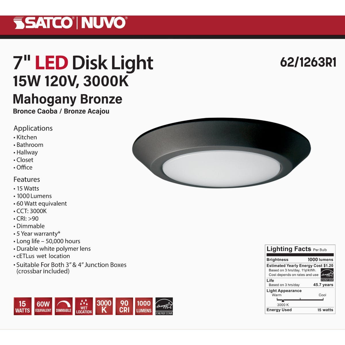 Satco Nuvo 7 In. 60W-Equivalent High-Lumen LED Disk Flush Mount Light ...