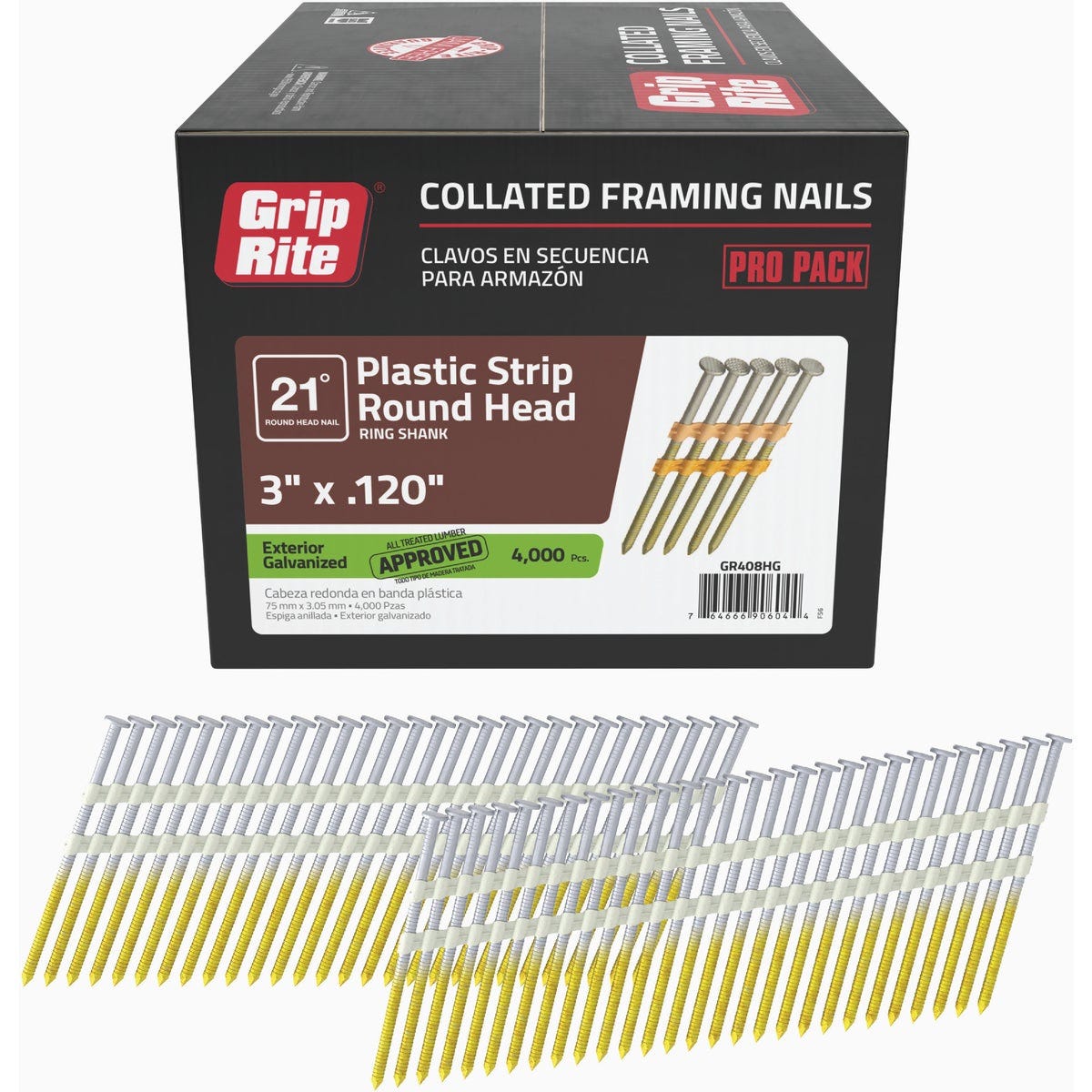 Grip-Rite 3 In. x 0.120 In. 21 Deg. Hot Galvanized Ring Shank Collated ...