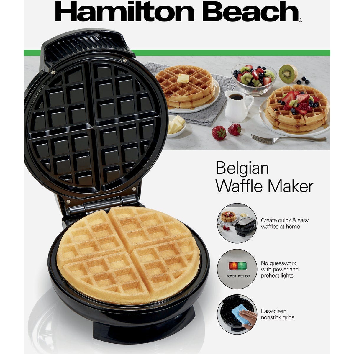 Hamilton Beach 7 In. Round Belgian Waffle Maker With Deep Pockets ...