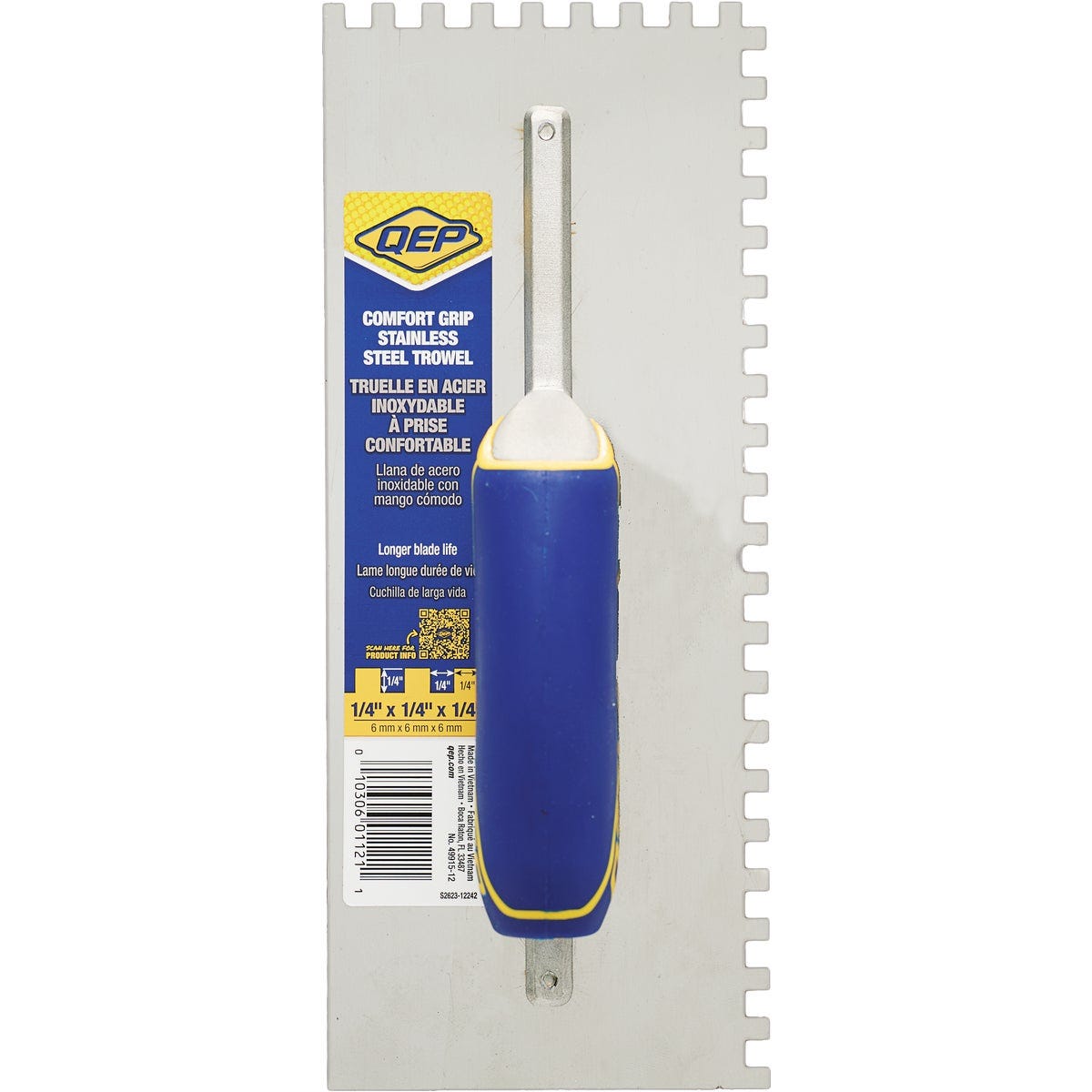 QEP 1/4 In. Stainless Steel Square Notched Trowel with Comfort Grip ...