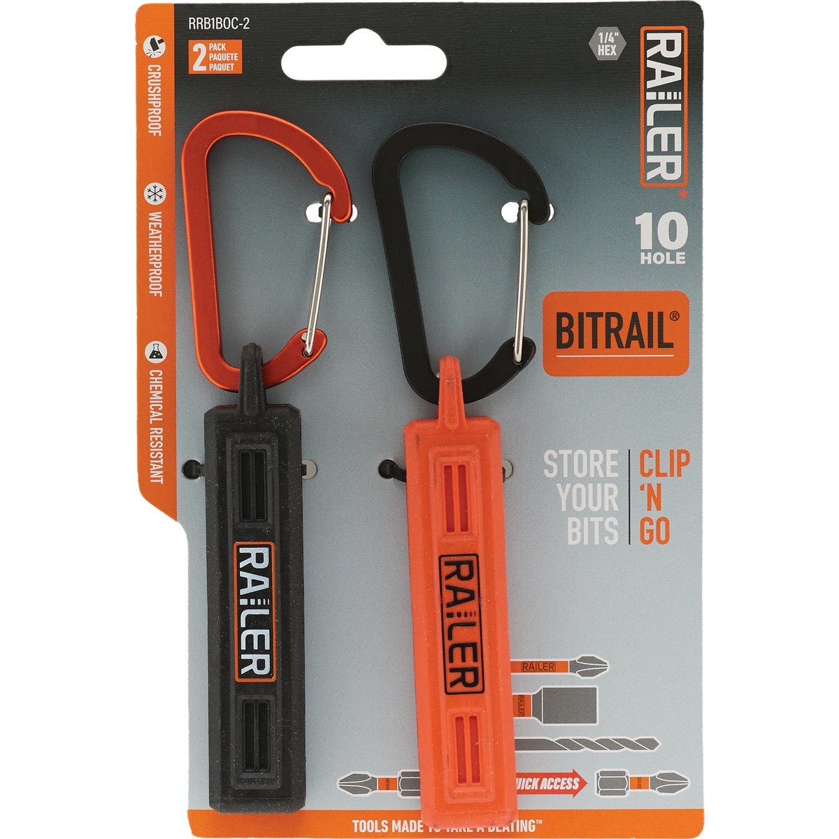 Railer 10-Hole Bitrail Orange & Black Bit Holder with Carabiner (2-Pack ...